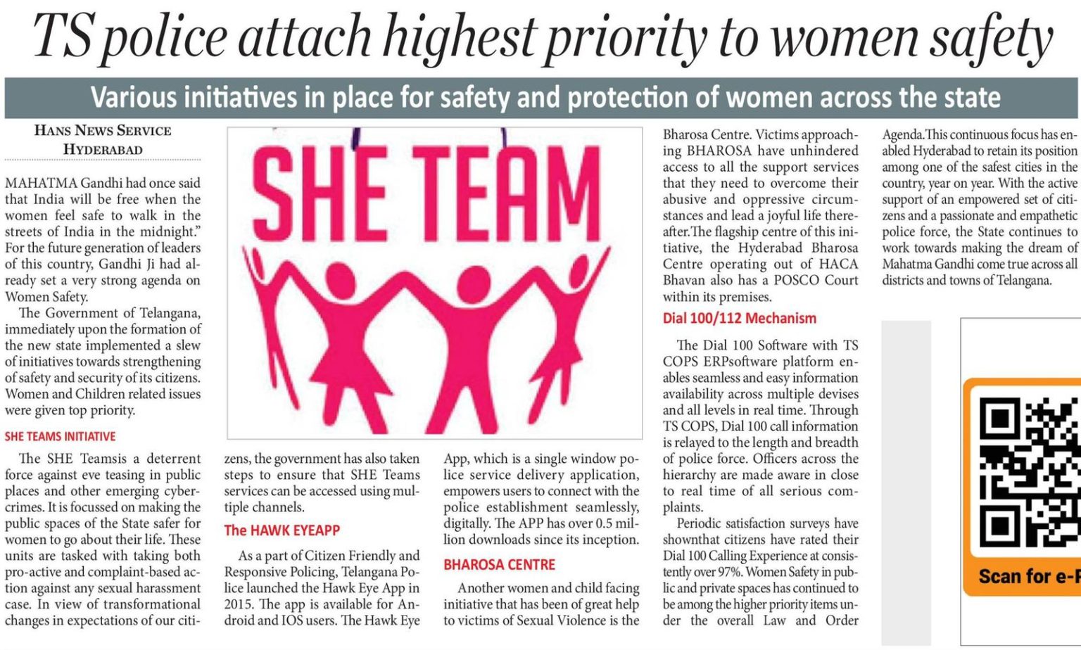 SHE Teams for Women Safety - Telangana Police Women Safety Wing